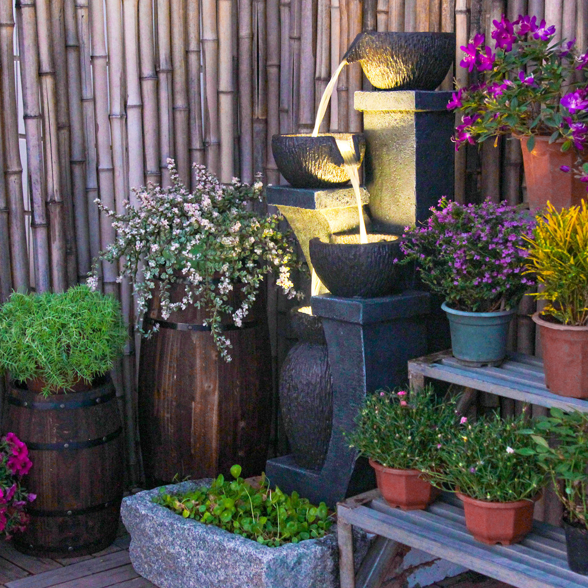 Loon Peak® Aurash Resin Garden Fountain with Light & Reviews | Wayfair